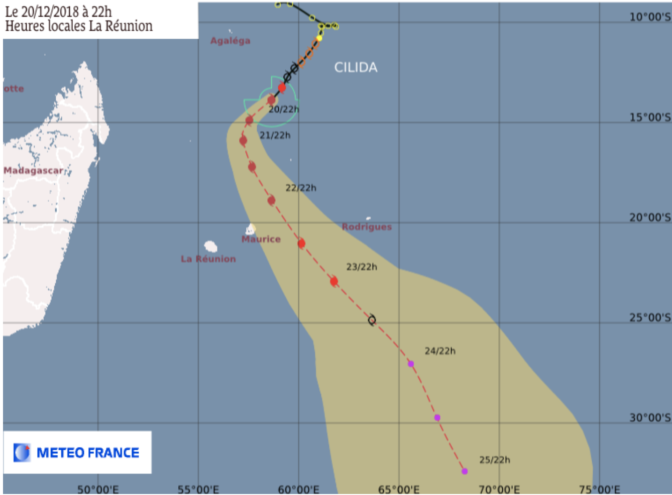 [Météo France] La position du cyclone CILIDA à 22H