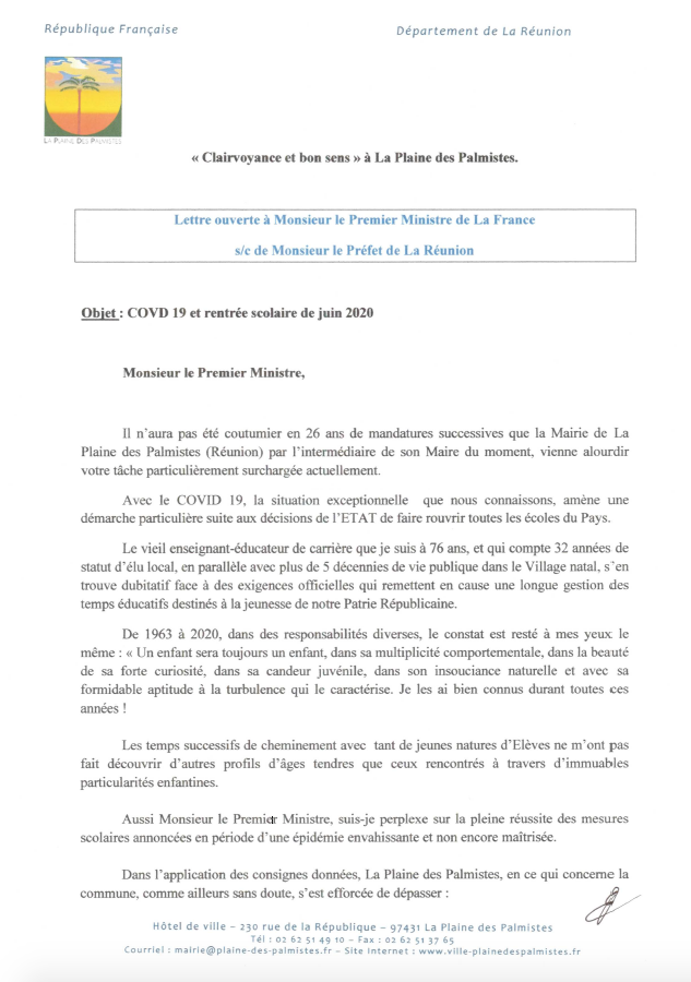 Marco Boyer écrit au Premier ministre sa réticence à ouvrir les écoles ...
